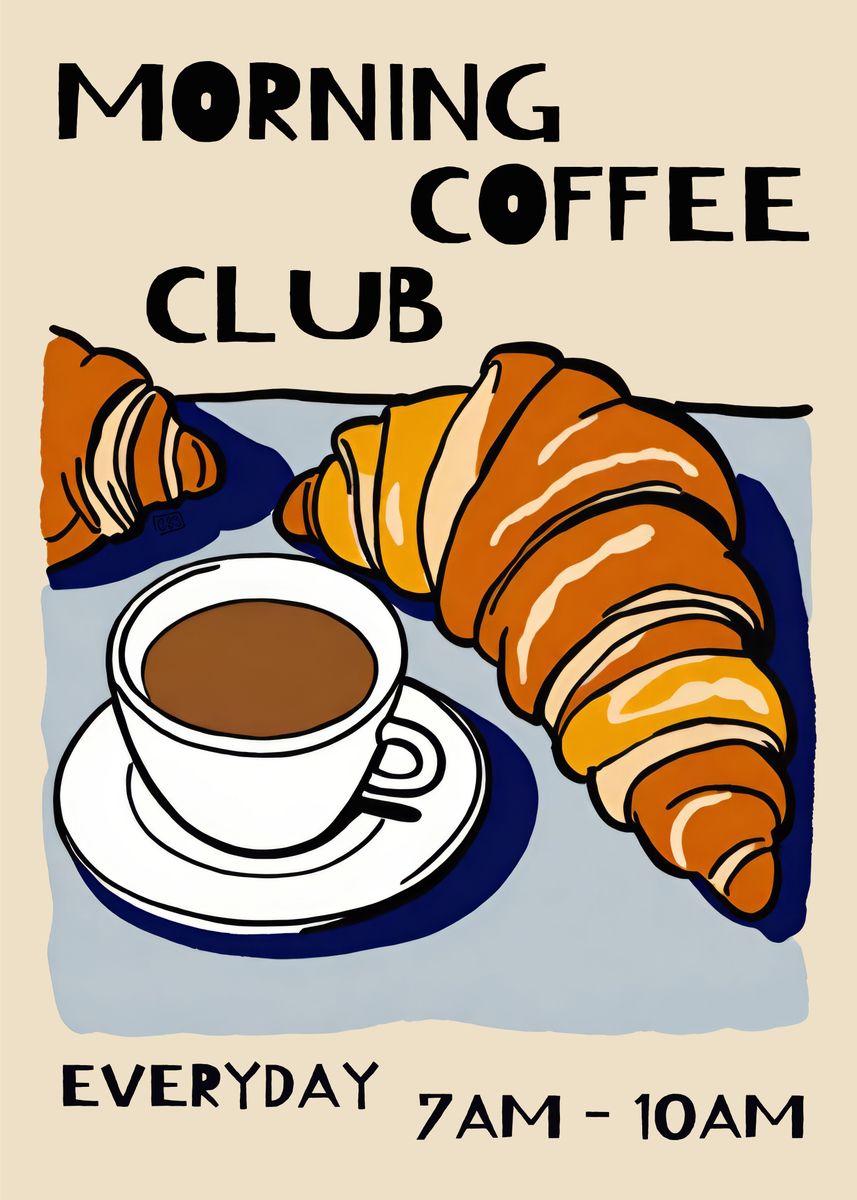 'Morning Coffee Club Poster' Poster, picture, metal print, paint by ...