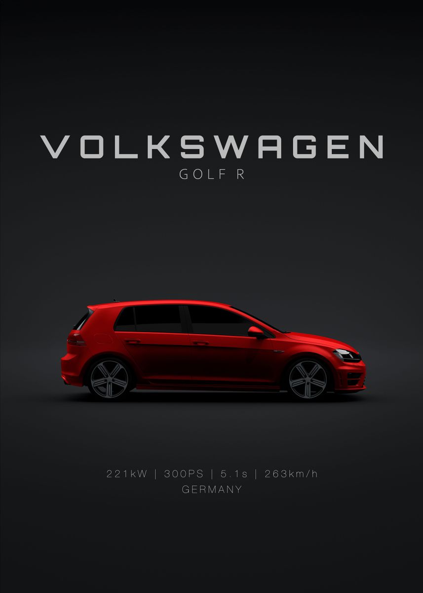 'Volkswagen Golf R VII Red' Poster, picture, metal print, paint by 21 ...