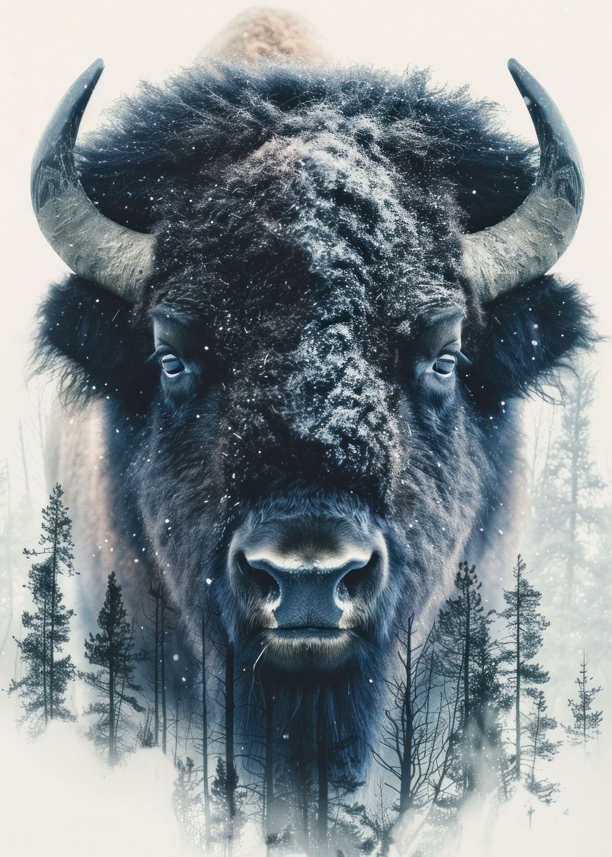 'Bison portrait' Poster, picture, metal print, paint by Byrdyak | Displate