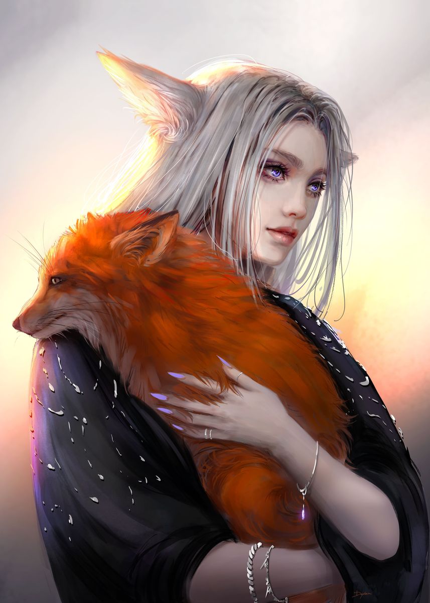 'Elf girl and the Red Fox' Poster, picture, metal print, paint by Daria ...