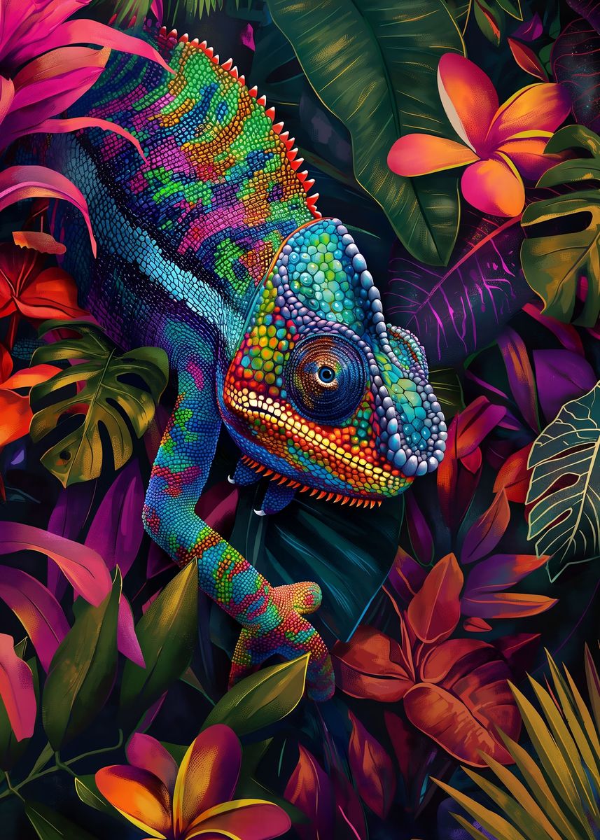 'Chameleons Tropical Hide' Poster, picture, metal print, paint by ...
