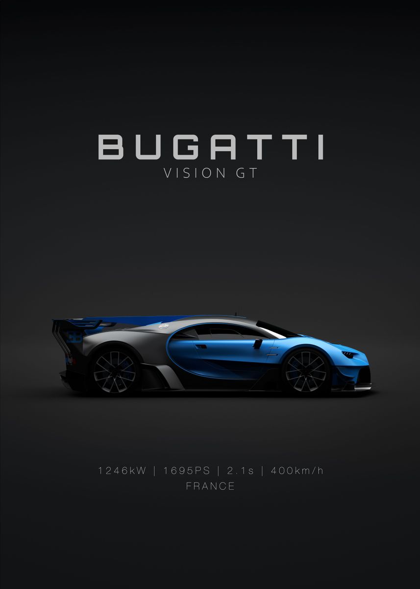 'Bugatti Vision GT Blue' Poster, picture, metal print, paint by 21 MXM ...