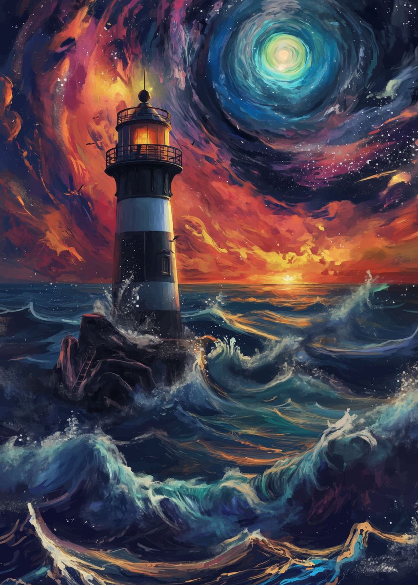 'Cosmic Lighthouse' Poster, picture, metal print, paint by You Design ...