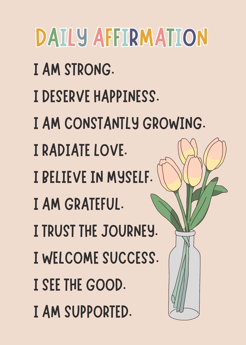 'Daily Affirmation Quote' Poster, picture, metal print, paint by ...