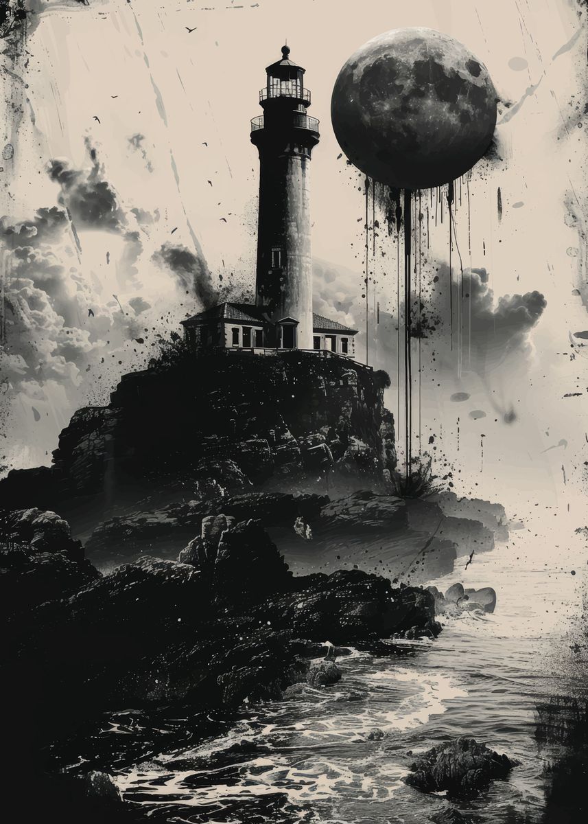 'Lunar Eclipse Lighthouse' Poster, picture, metal print, paint by You ...