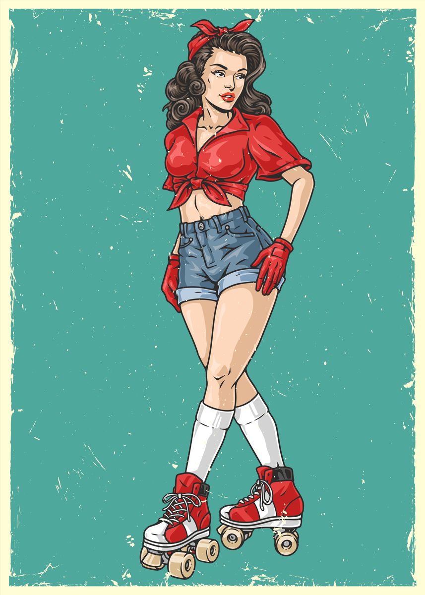 'Pin Up Roller Girl' Poster, picture, metal print, paint by dkDesign ...
