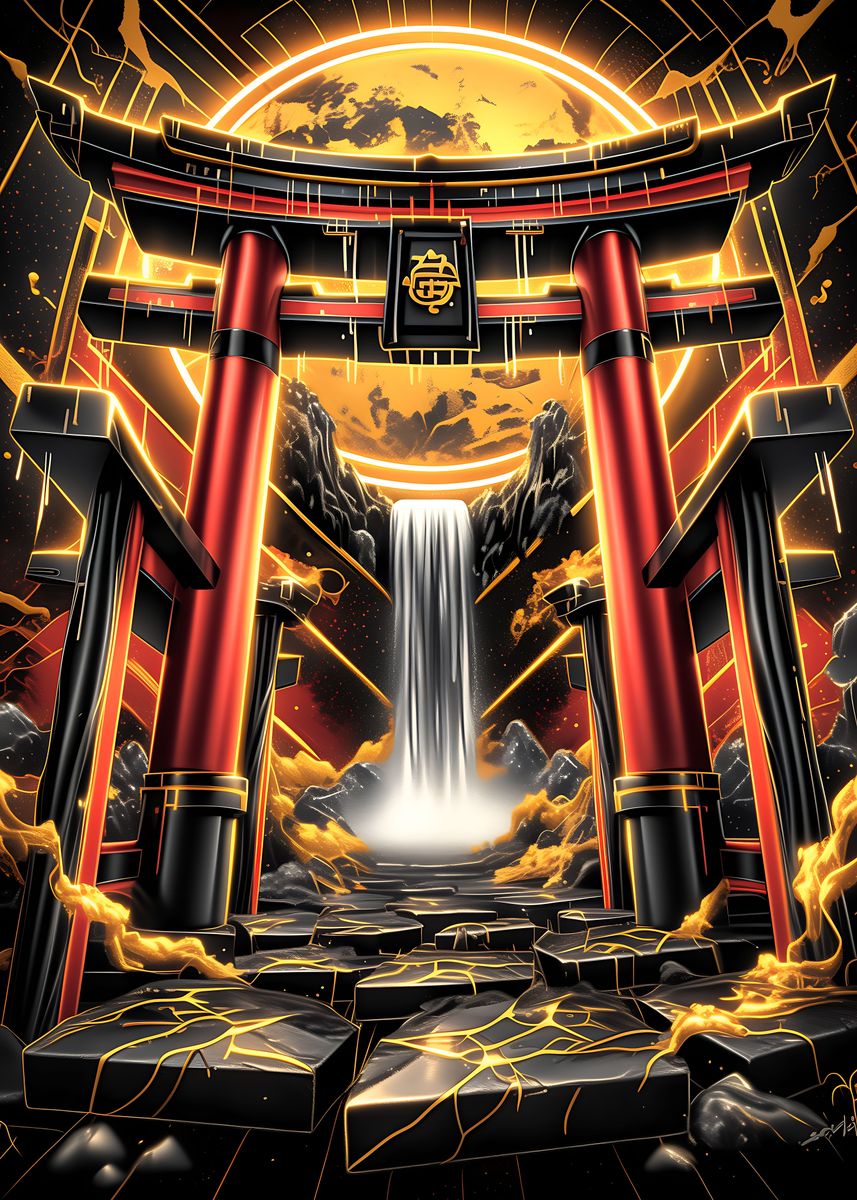 'Torii Waterfall Gate' Poster, picture, metal print, paint by ...