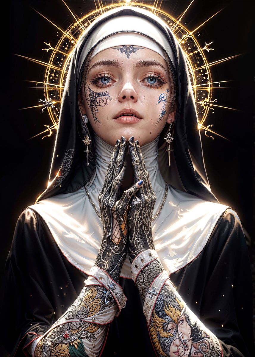 'Rebel Nun' Poster, picture, metal print, paint by Bruno Macedo | Displate