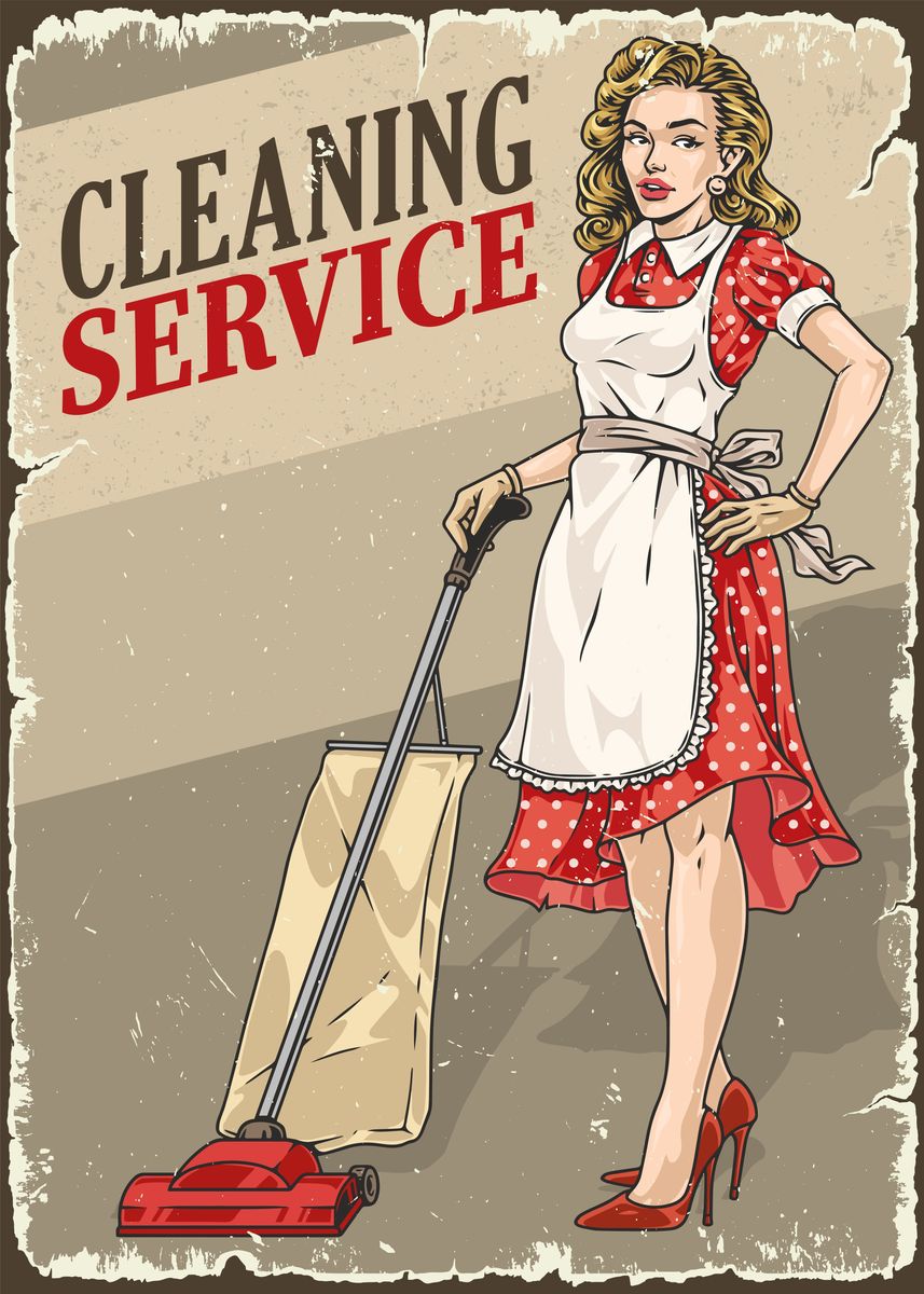 'Cleaning Service Pin Up' Poster, picture, metal print, paint by ...
