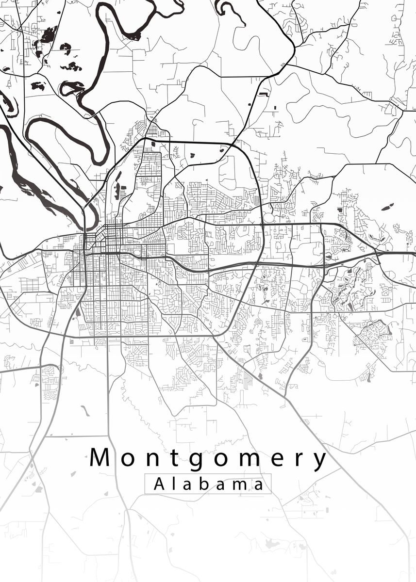 'Montgomery Alabama Map' Poster, picture, metal print, paint by Robin ...