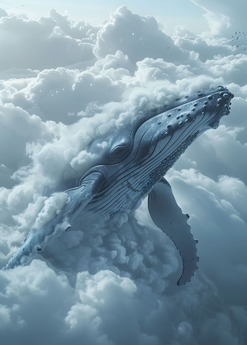 'Cloud Whale Dreamlike Jou' Poster, picture, metal print, paint by David Godbehere | Displate