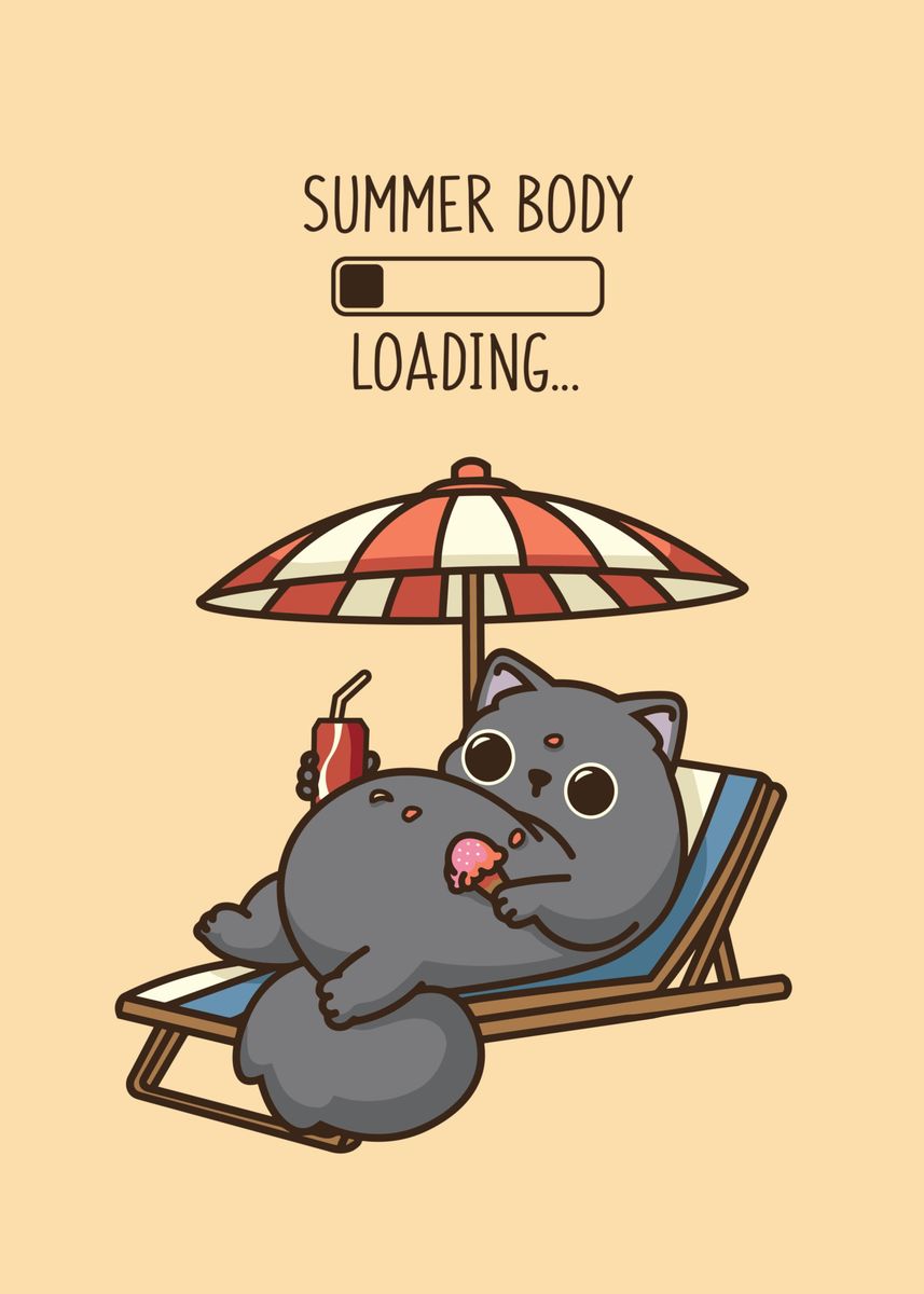 'Summer body cat' Poster, picture, metal print, paint by JW Poster ...