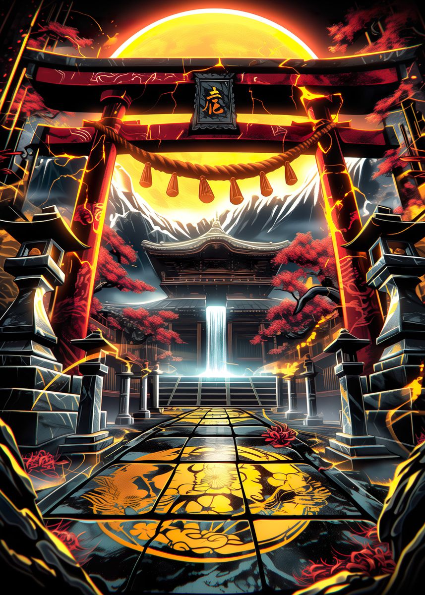 'Torii Gate Waterfall ' Poster, picture, metal print, paint by ...