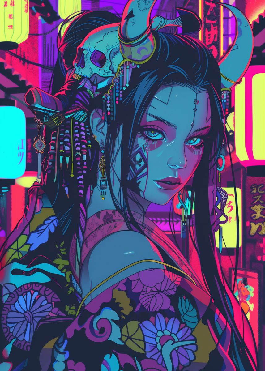 'Cyberpunk Demon Girl' Poster, picture, metal print, paint by Creative ...