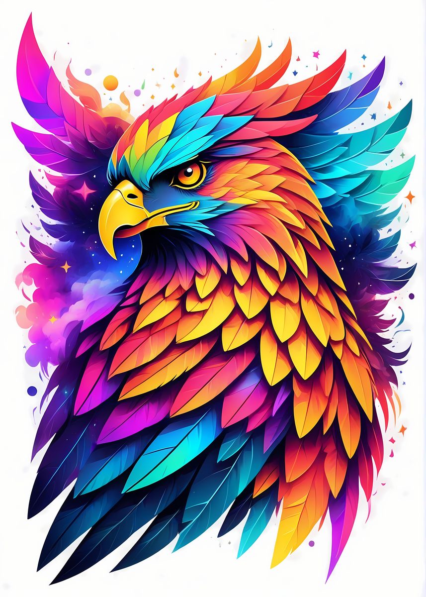'Neon Colorful Hawk' Poster, picture, metal print, paint by Gangster ...
