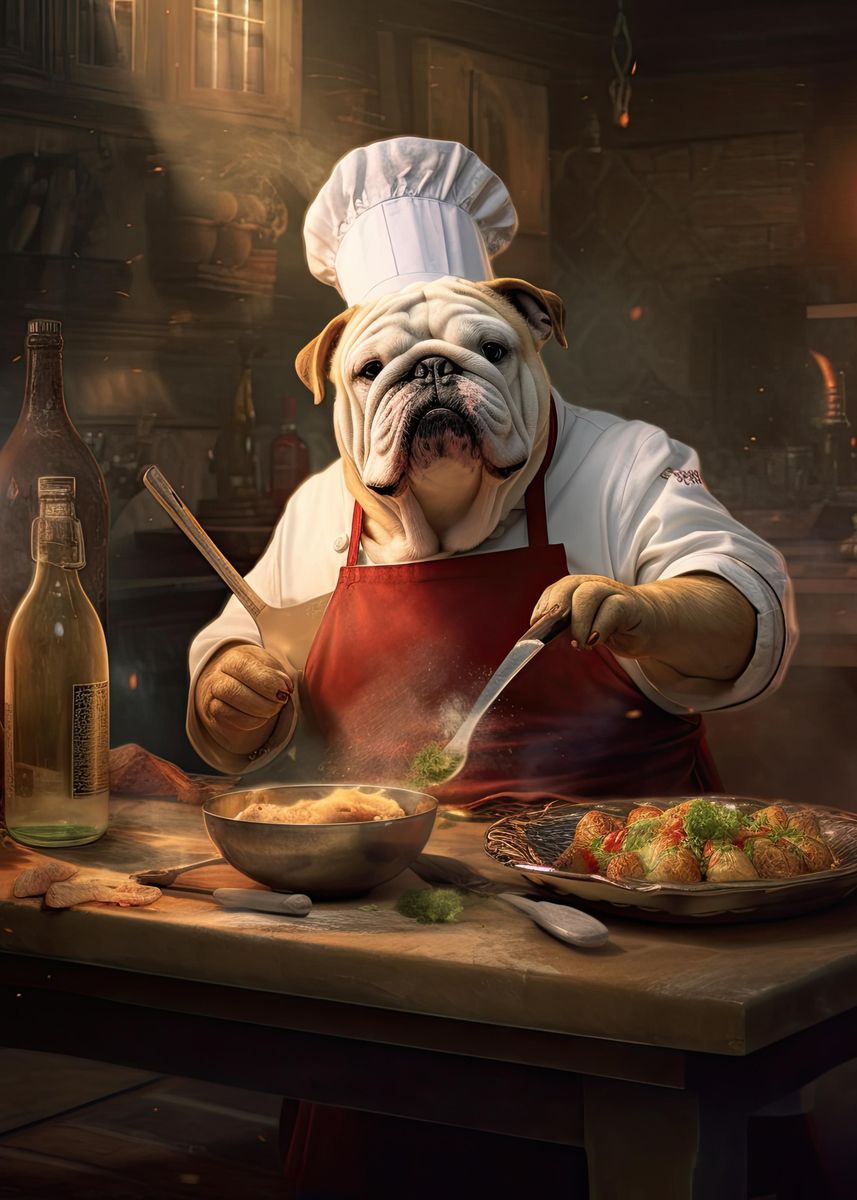 'English Bulldog Chef' Poster, picture, metal print, paint by PetPrints ...