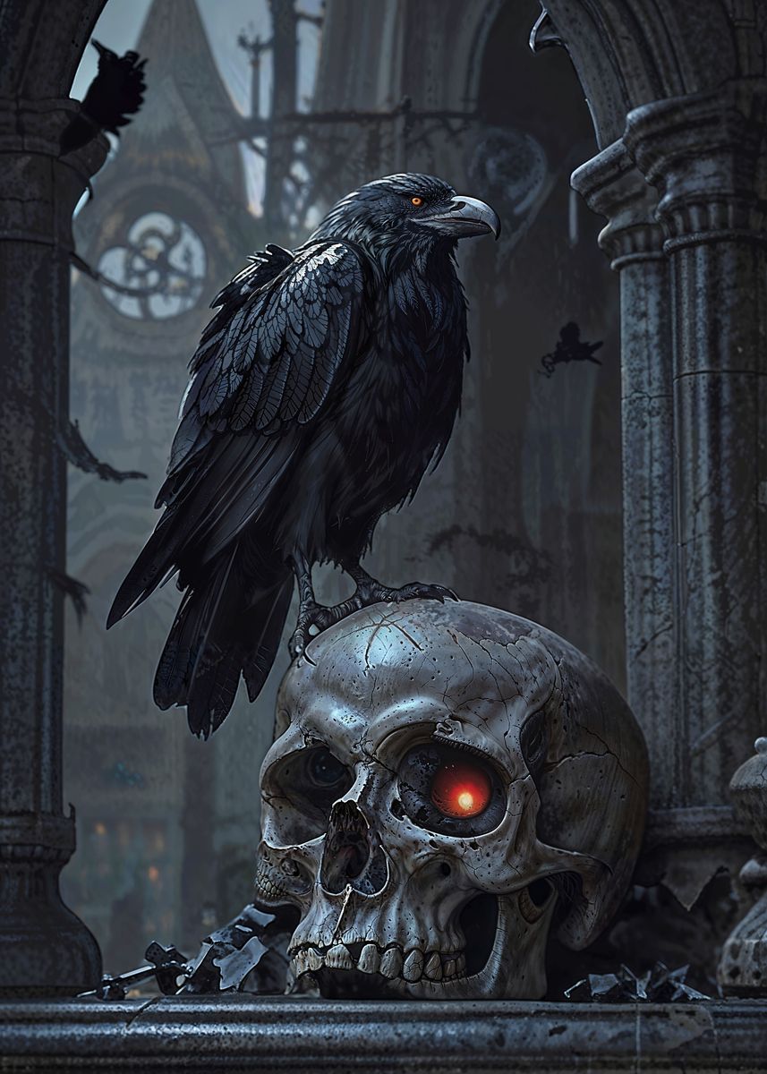 'Gothic Skull and Raven' Poster, picture, metal print, paint by Mudge ...