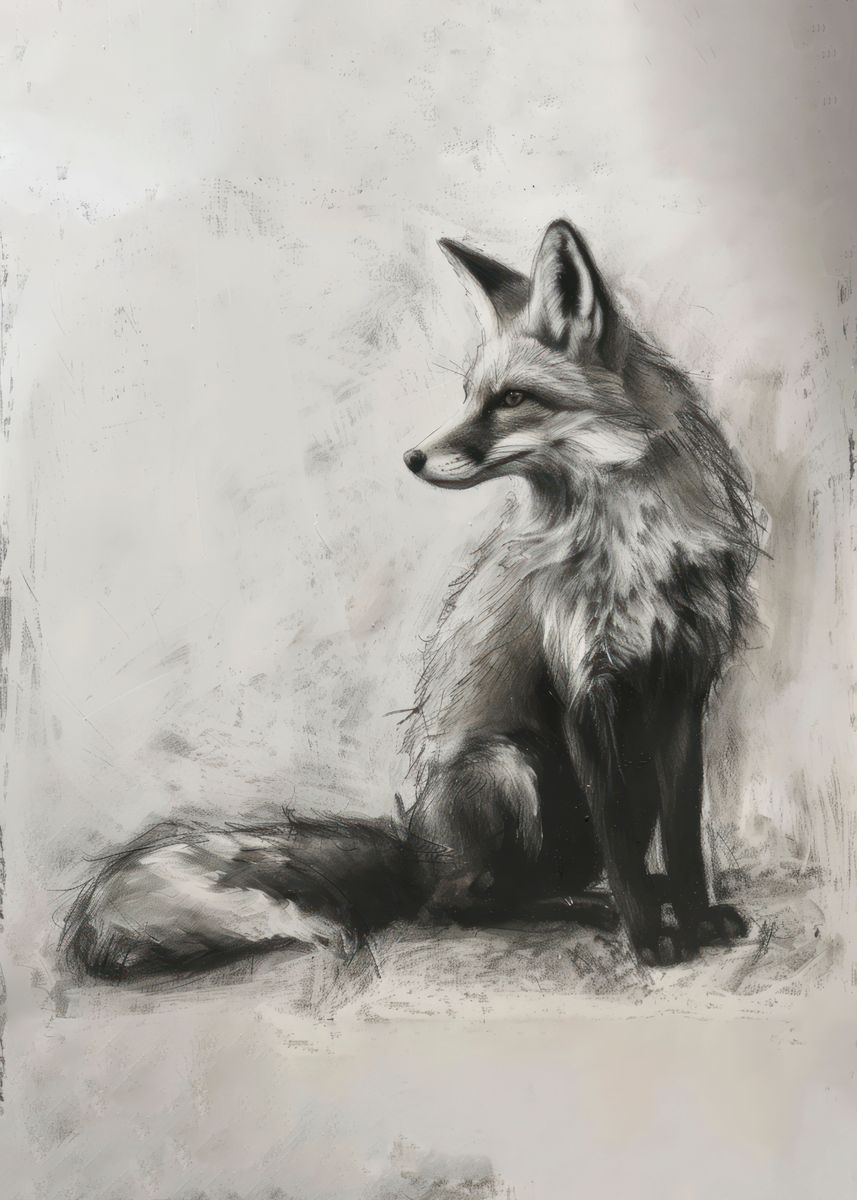 'Fox In Charcoal Sketch' Poster, picture, metal print, paint by Usama ...