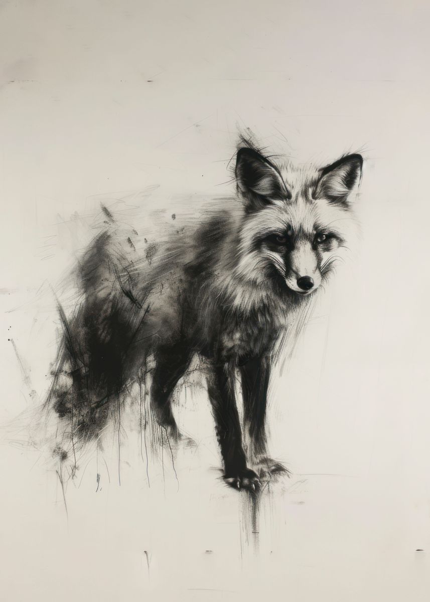 'Fox In Charcoal ' Poster, picture, metal print, paint by Usama Design ...