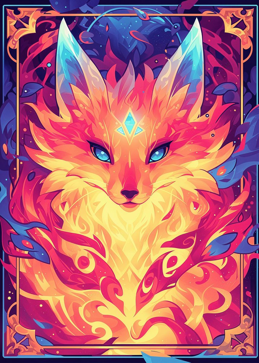 'Kitsune Magic Card' Poster, picture, metal print, paint by SuperNova ...