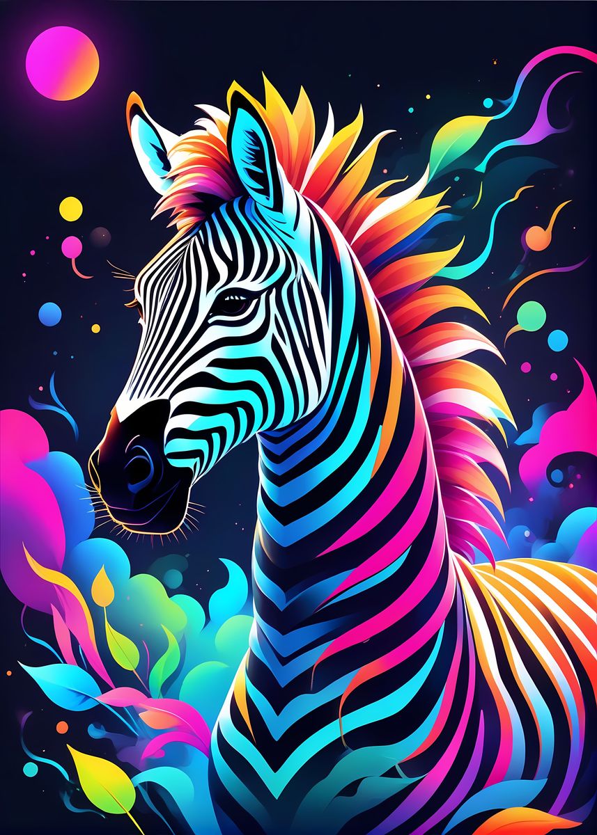 'Neon Colorful Zebra' Poster, picture, metal print, paint by Gangster ...
