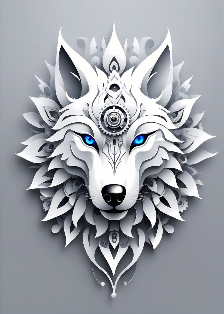 'Wolf Bionic Eyes' Poster, picture, metal print, paint by Ruins Poster | Displate