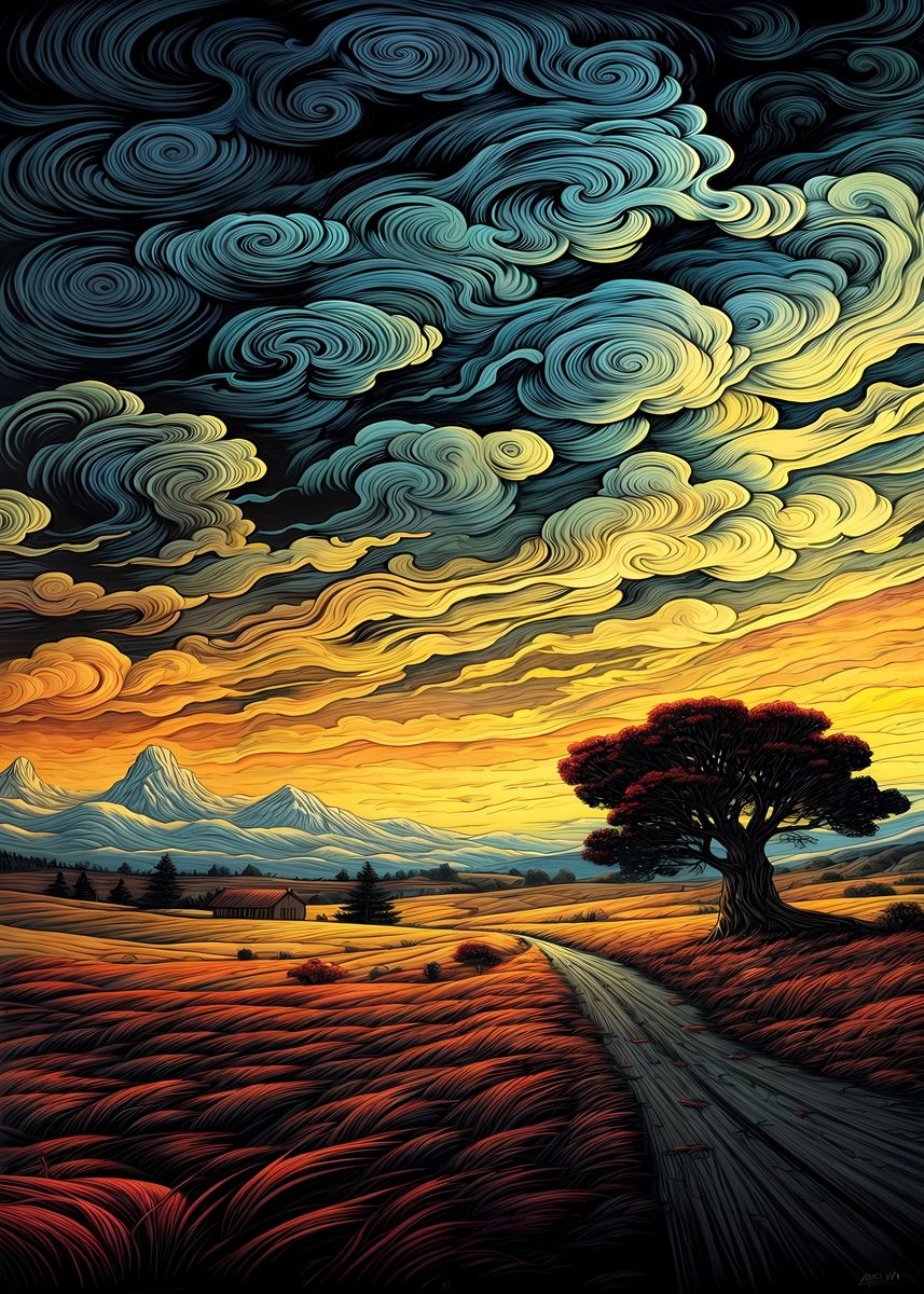 'fantasial night landscape' Poster, picture, metal print, paint by Zeeshan Ali | Displate