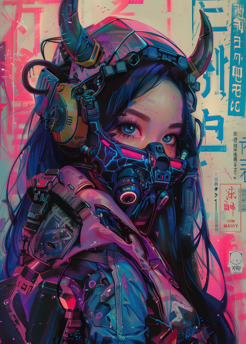 'Cyberpunk Demon Girl' Poster, picture, metal print, paint by Creative ...