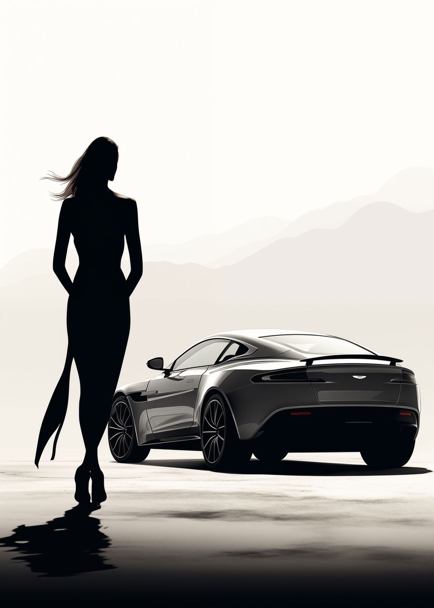 'Girl and Aston Martin car' Poster, picture, metal print, paint by ...