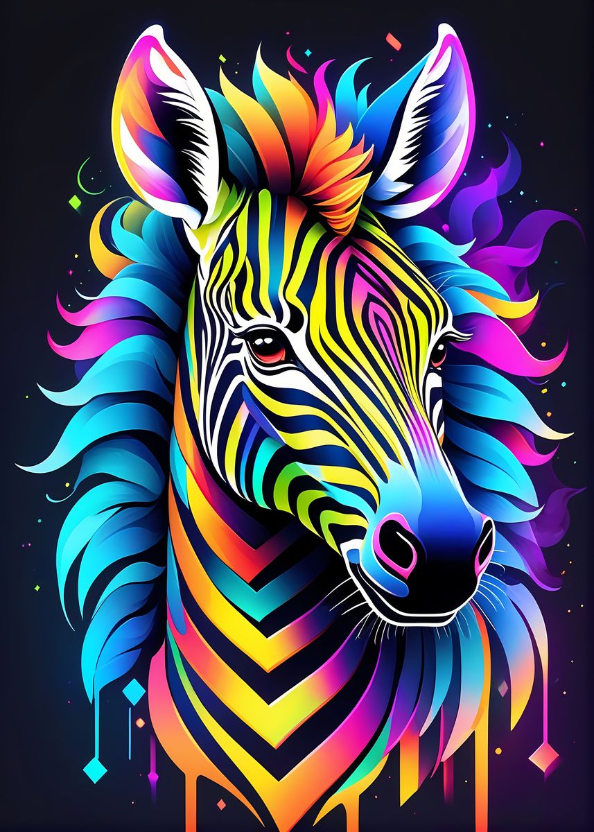 'Neon Colorful Zebra' Poster, picture, metal print, paint by Gangster ...