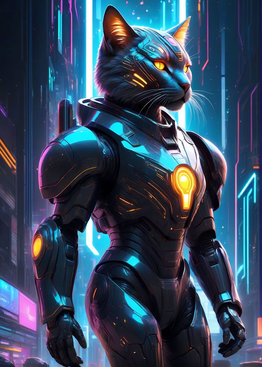 'Cat Mech Armor' Poster, picture, metal print, paint by Ruins Poster ...