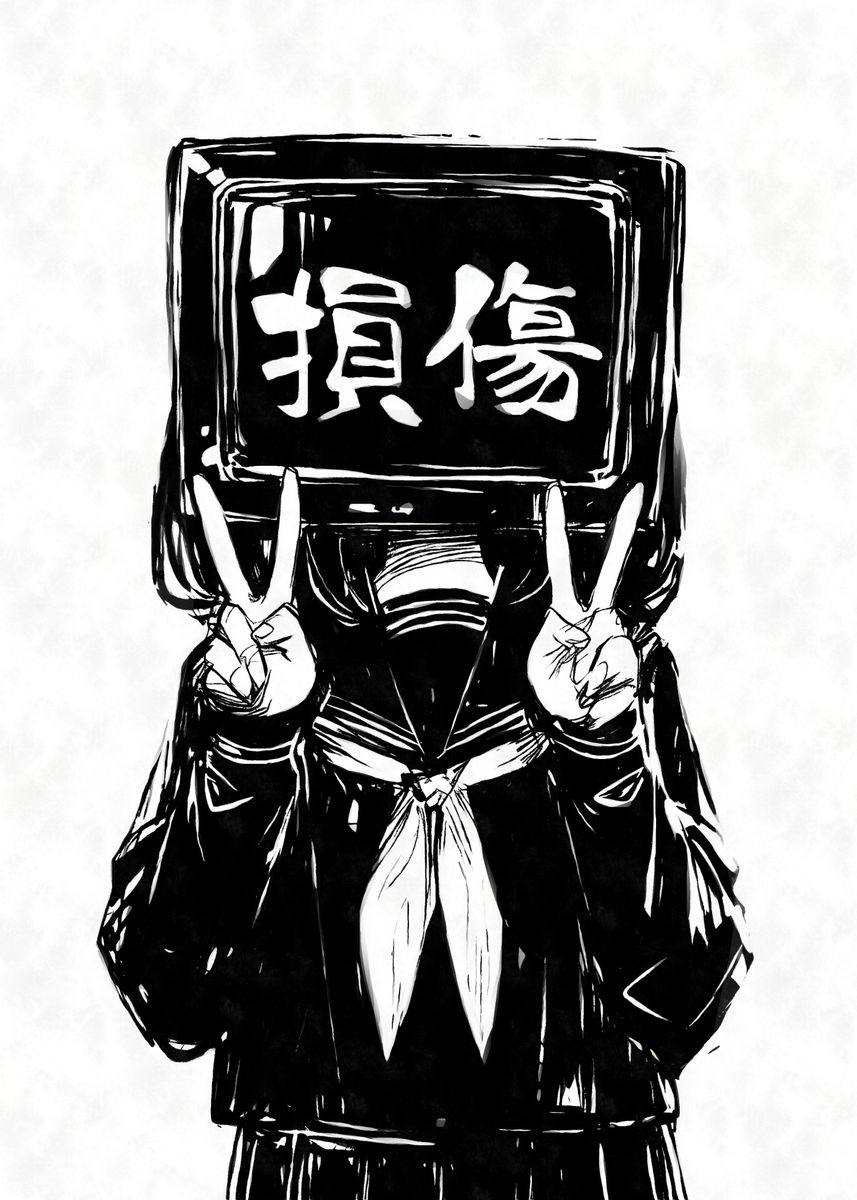 'TV Head Anime Girl Kanji' Poster, picture, metal print, paint by ...