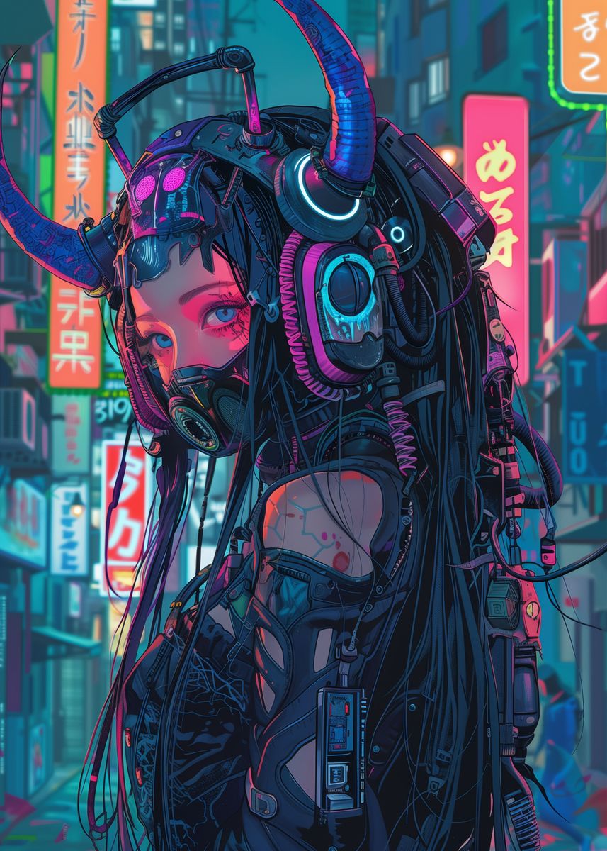 'Cyberpunk Demon Girl' Poster, picture, metal print, paint by Creative ...
