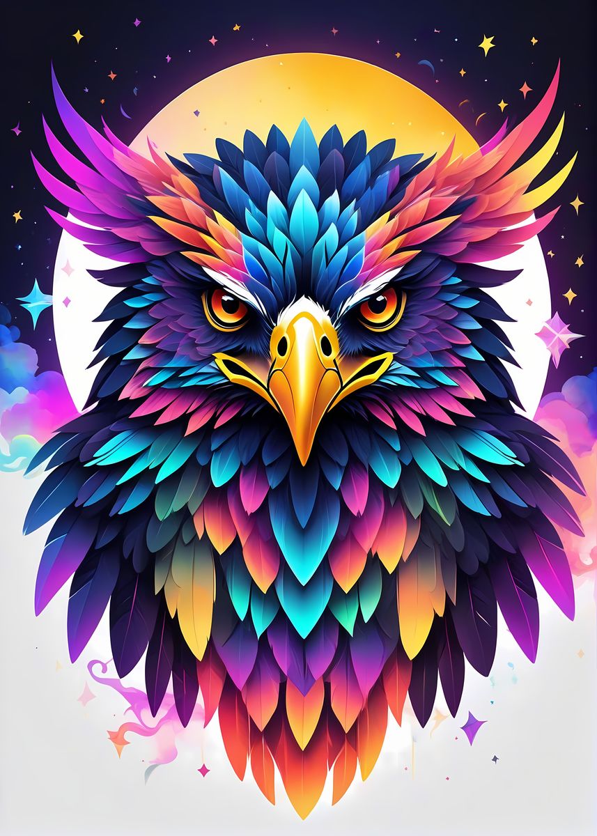 'Neon Colorful Hawk' Poster, picture, metal print, paint by Gangster ...