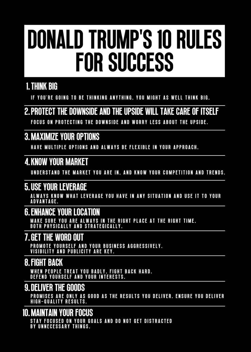 'Trumps 10 rules success' Poster, picture, metal print, paint by Nae ...