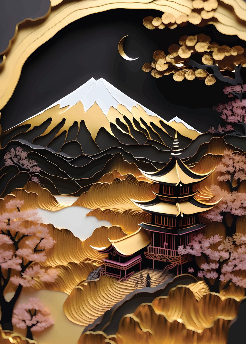 'Kintsugi Fuji Japan' Poster, picture, metal print, paint by ART JOY ...