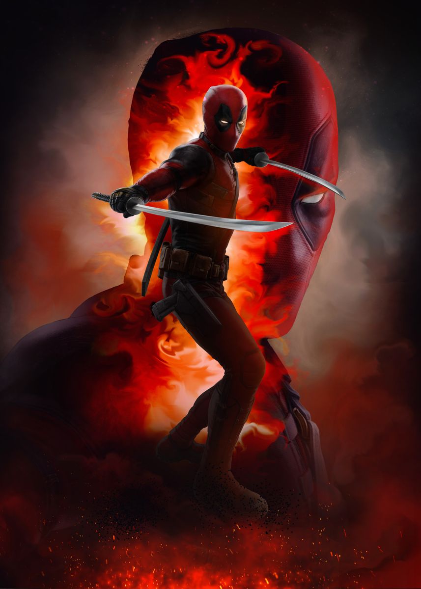'Fiery Double Deadpool' Poster, picture, metal print, paint by Marvel ...