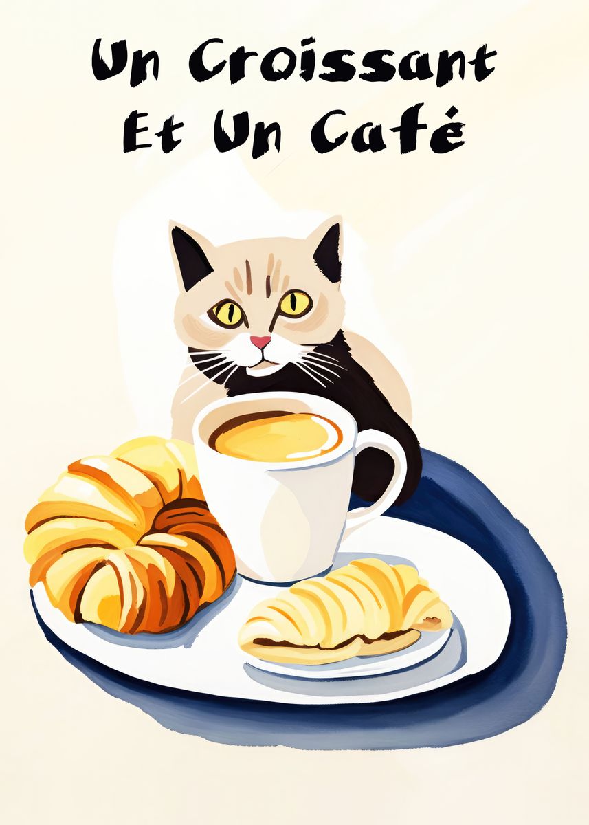 'Croissant Cat Poster' Poster, picture, metal print, paint by ...