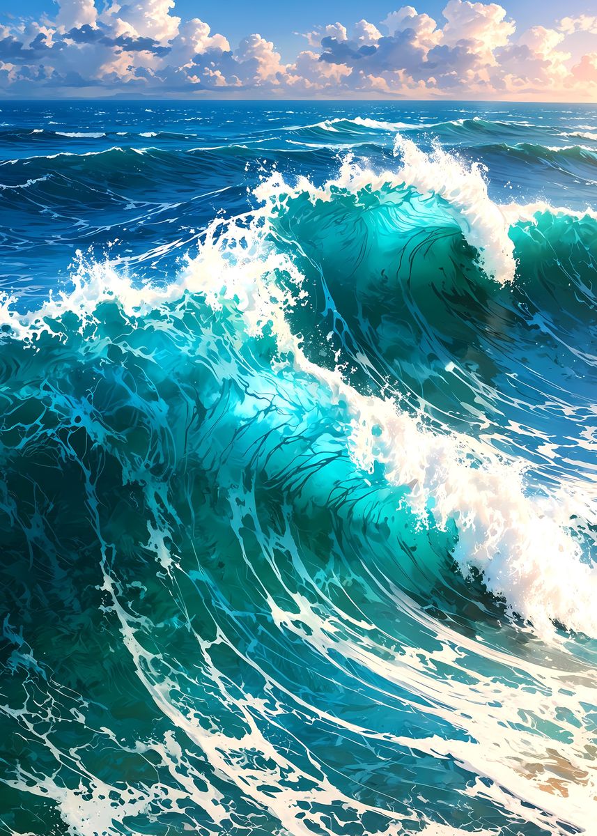 'Vibrant Ocean Waves' Poster, picture, metal print, paint by Shamoon ...