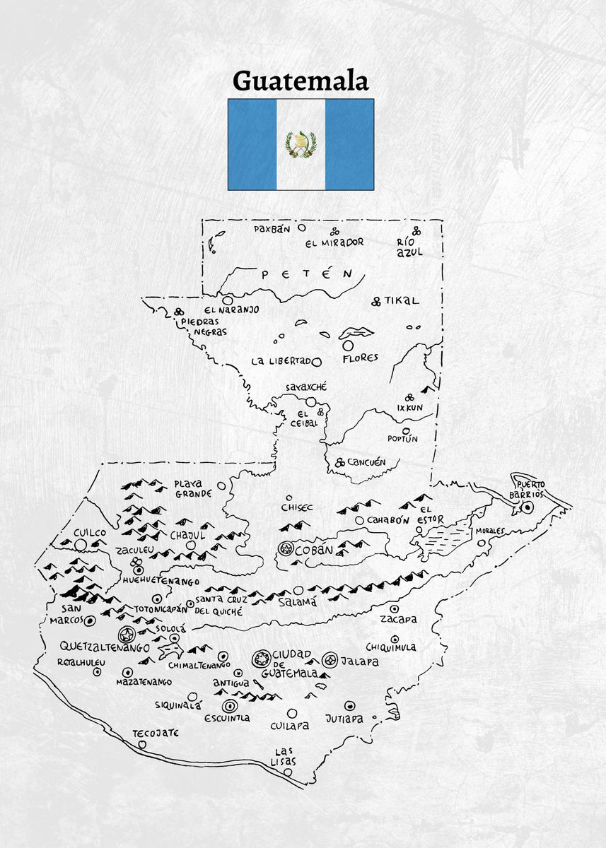 'Handdrawn Guatemala Map' Poster, picture, metal print, paint by ...