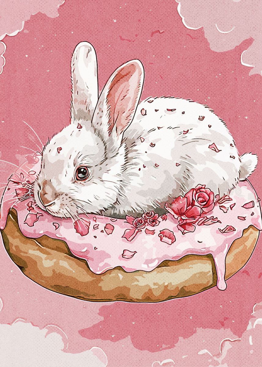 'Donuts Rabbit' Poster, picture, metal print, paint by Gomes Leonard ...