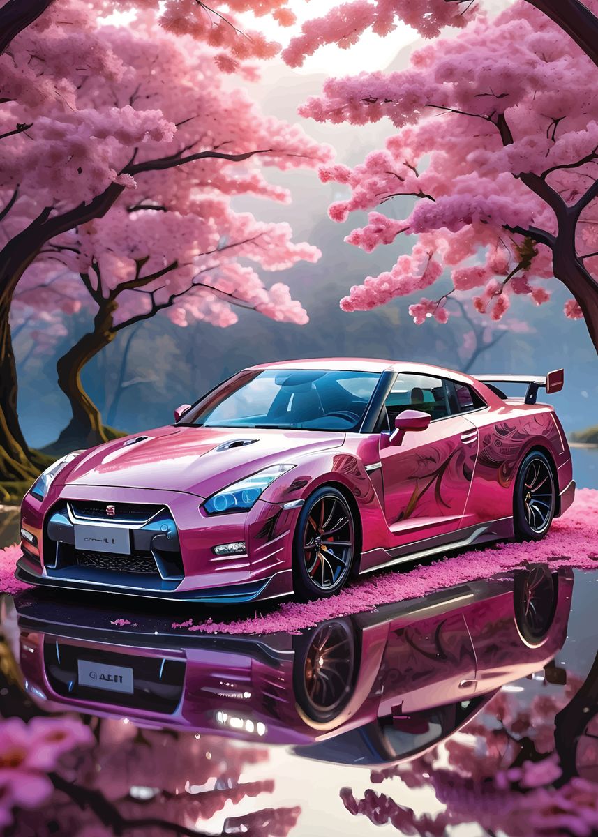 'Nissan GTR R34 Sakura' Poster, picture, metal print, paint by ALEX GREZ | Displate