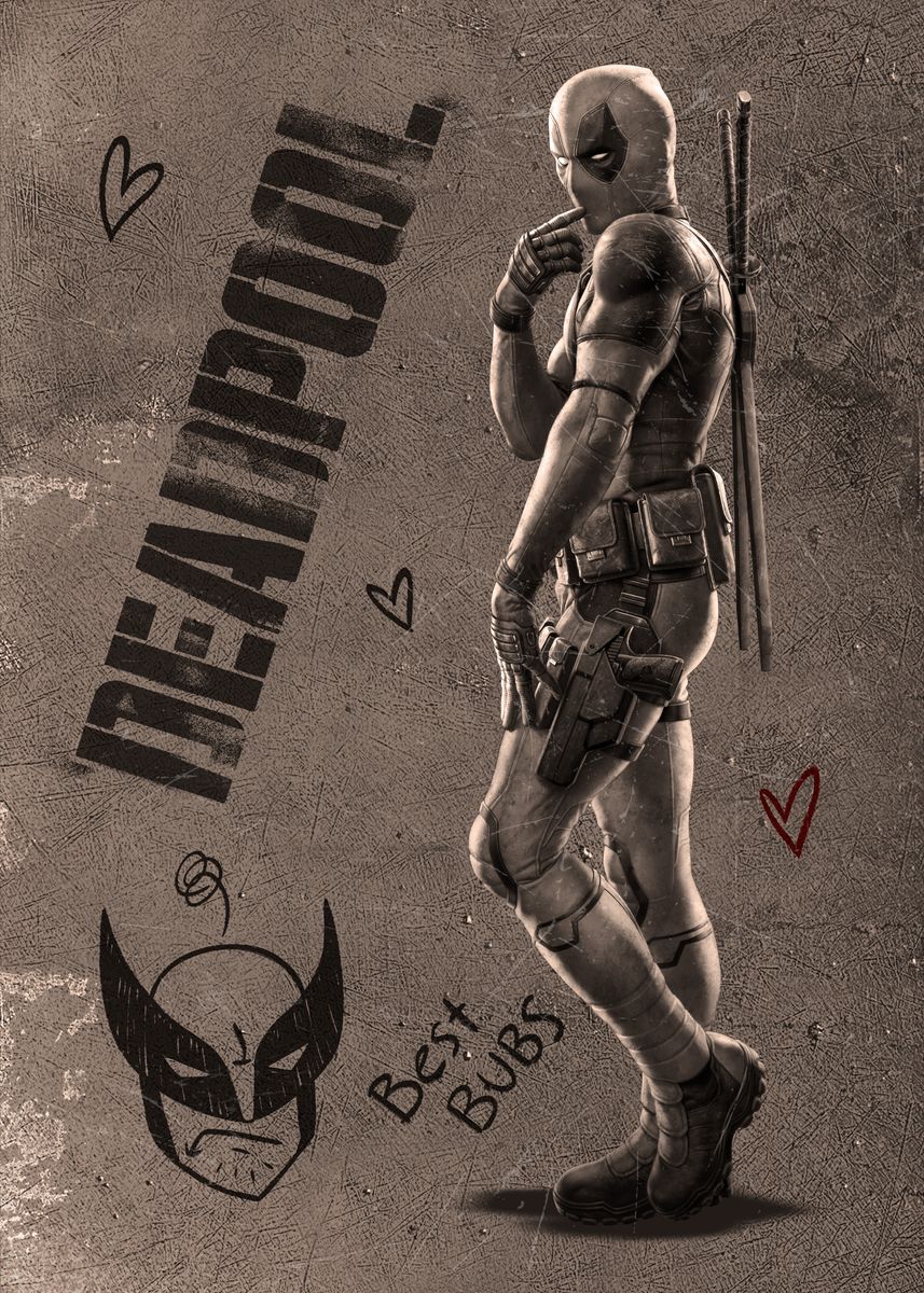 'Deadpool Bubs Scribble' Poster, picture, metal print, paint by Marvel ...