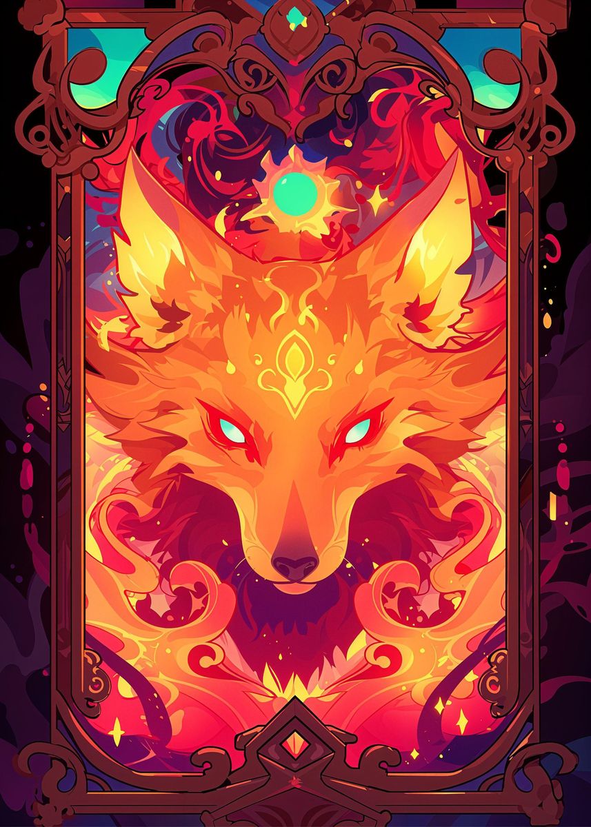 'Kitsune Magic Card' Poster, picture, metal print, paint by SuperNova ...