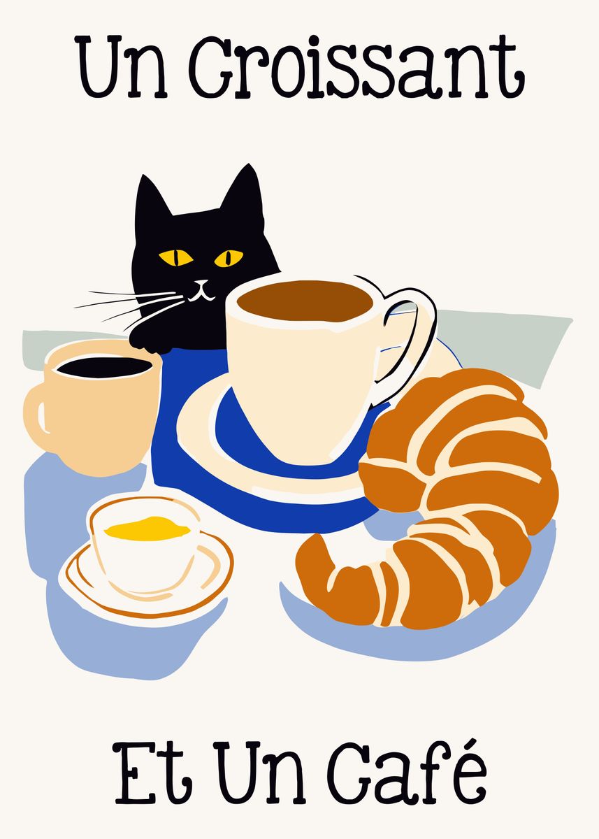 'French Croissant Cat Art' Poster, picture, metal print, paint by ...