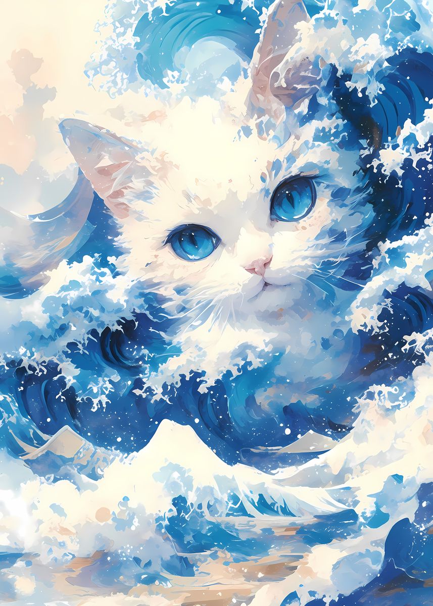 'Blue Wave Cat' Poster, picture, metal print, paint by Luong Phat ...