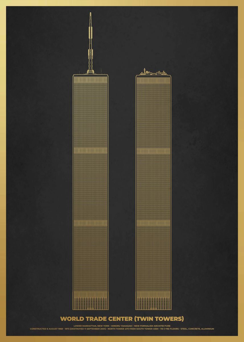 'Gold WTC Twin Towers' Poster, picture, metal print, paint by aio ...