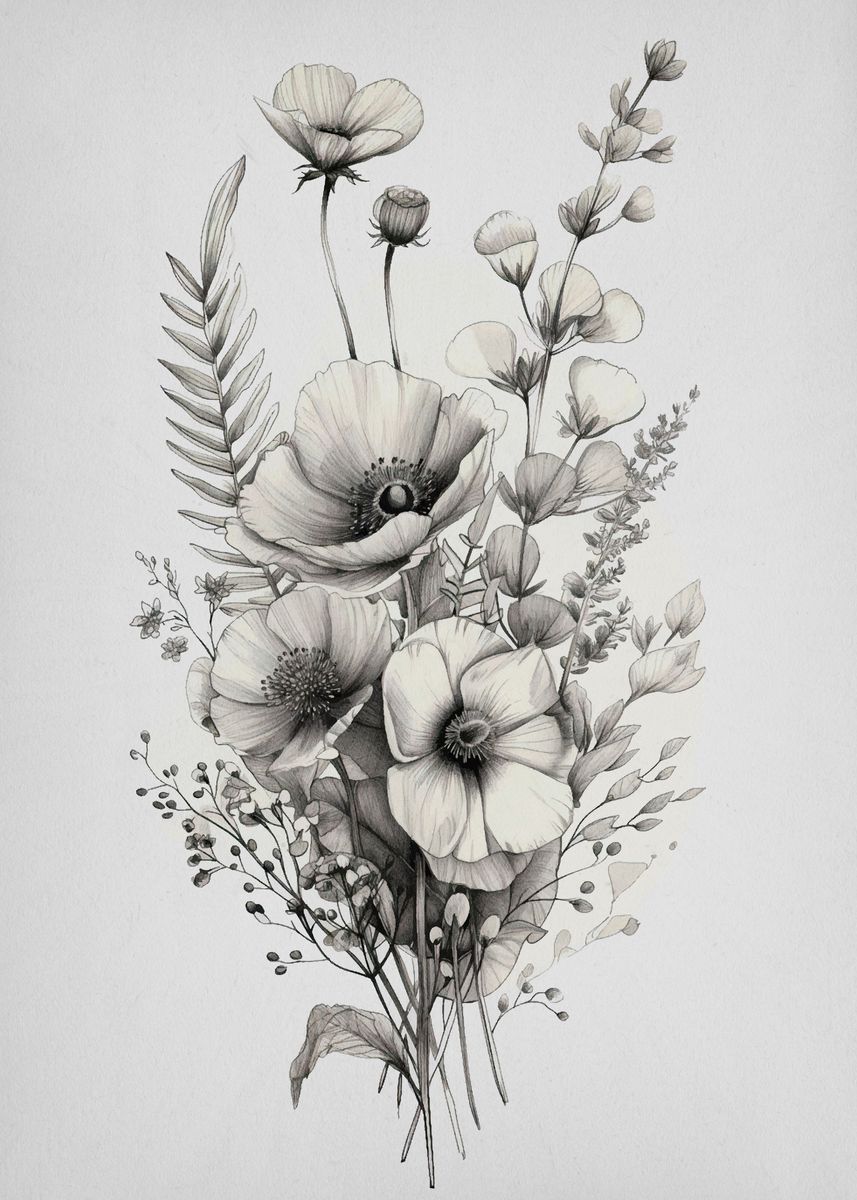 'black and white flower' Poster, picture, metal print, paint by Isla ...