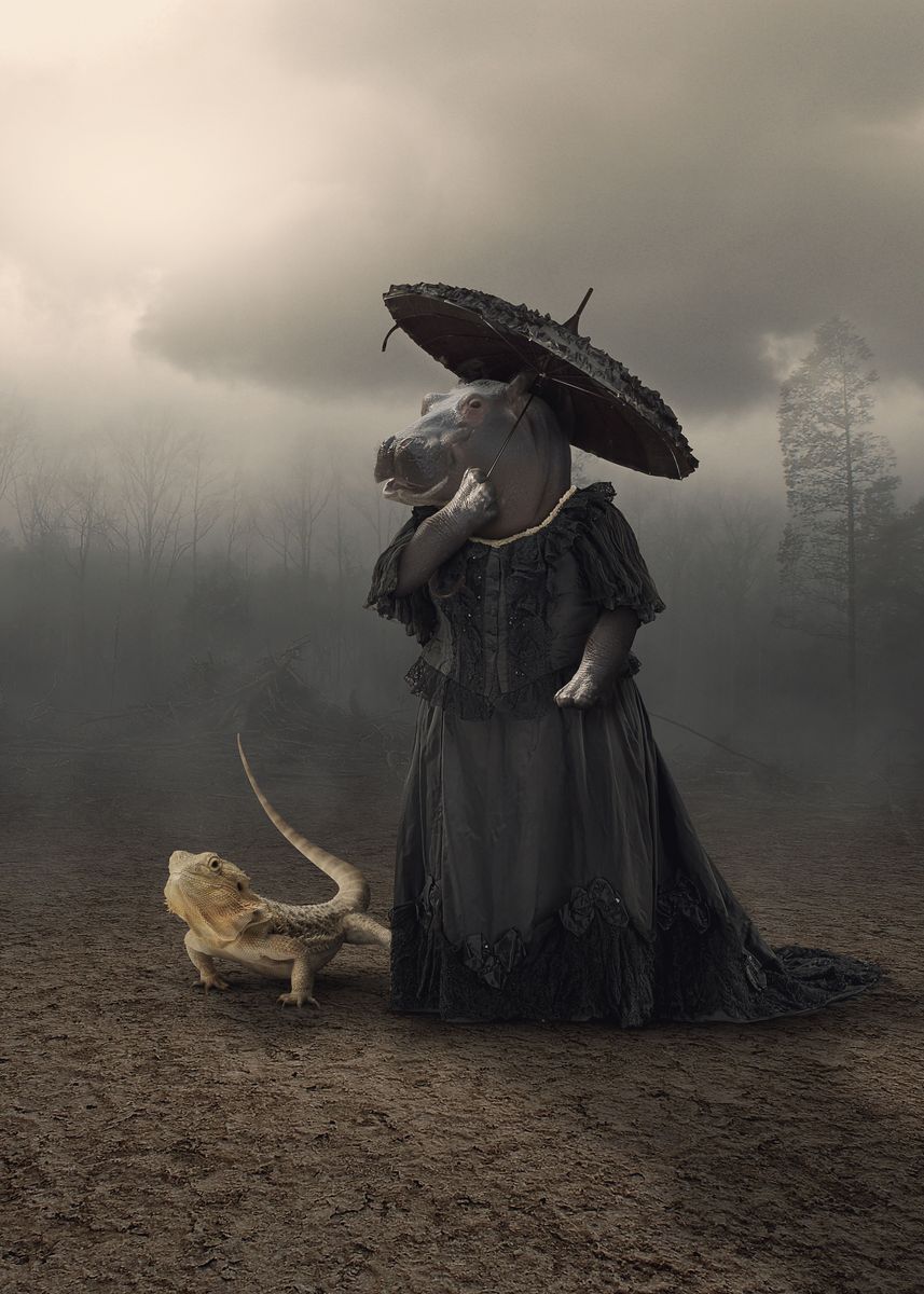 'Hippo Lady and Lizard ' Poster, picture, metal print, paint by Tamara ...