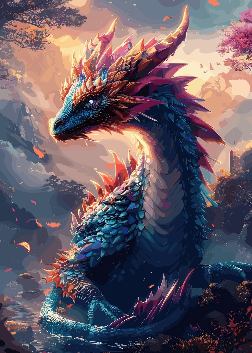 'Fantasy Dragon Colorful' Poster, picture, metal print, paint by ...